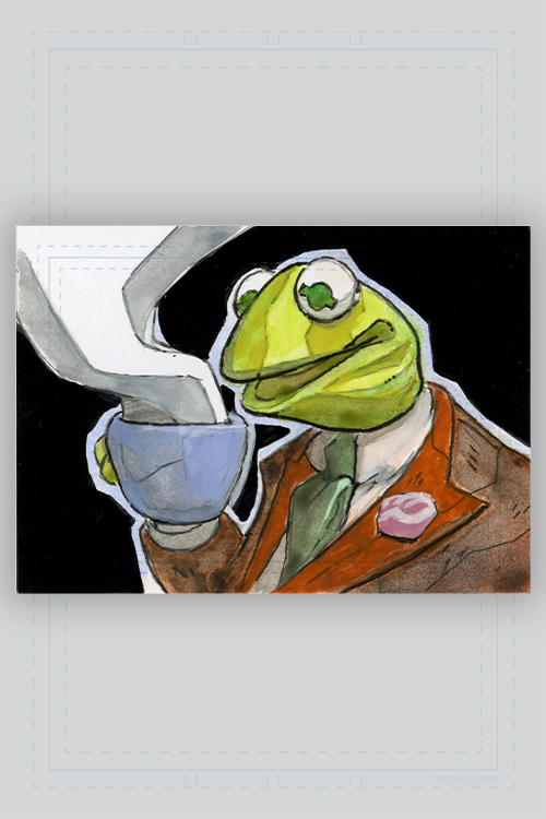 Kermit Drinking Coffee Tired Frog Coffee T Shirt Design Vector